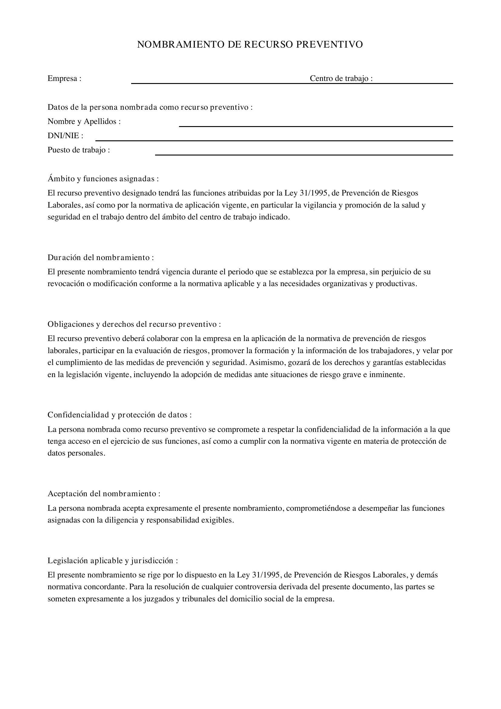 Nombramiento Recurso Preventivo